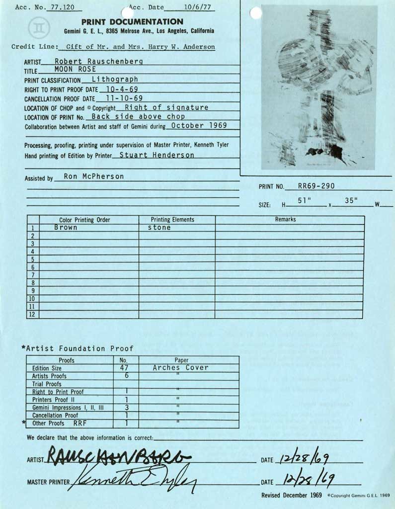 Print documentation from Gemini G.E.L. for Robert Rauschenberg's Moon ...
