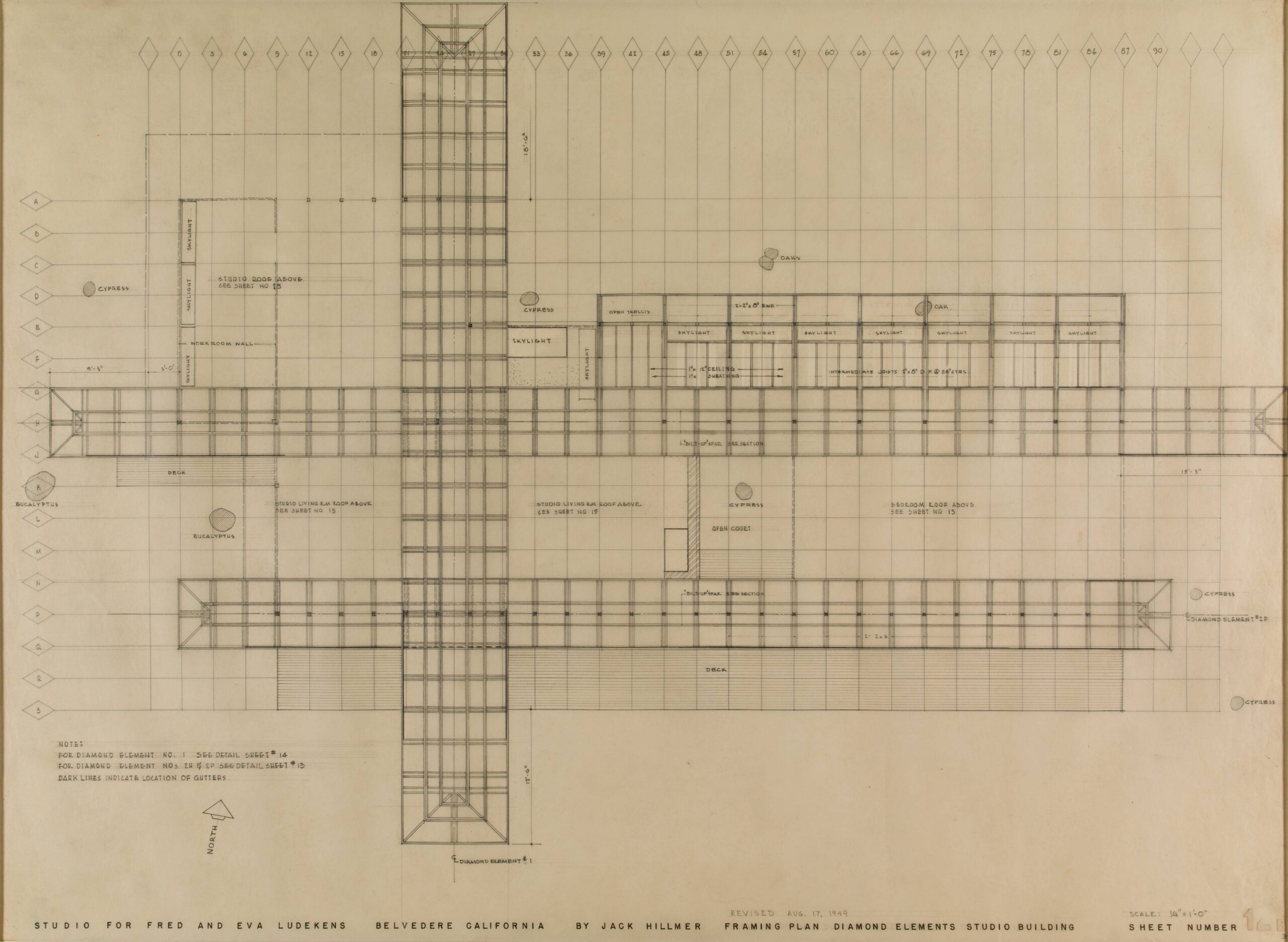 Jack Hillmer, Drawing for Ludekens House, Belvedere, California, 1948 ...