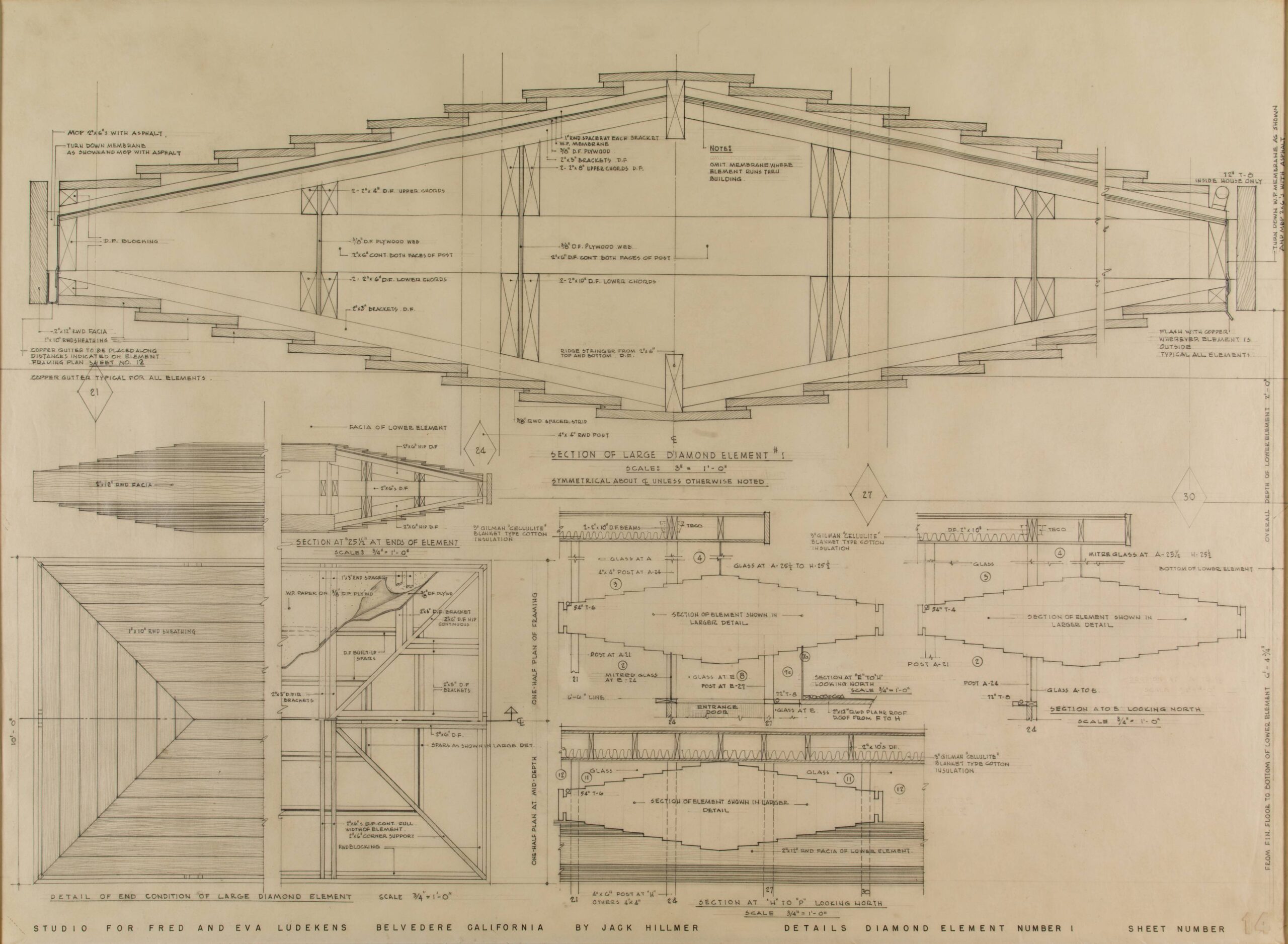 Jack Hillmer, Drawing for Ludekens House, Belvedere, California, 1948 ...
