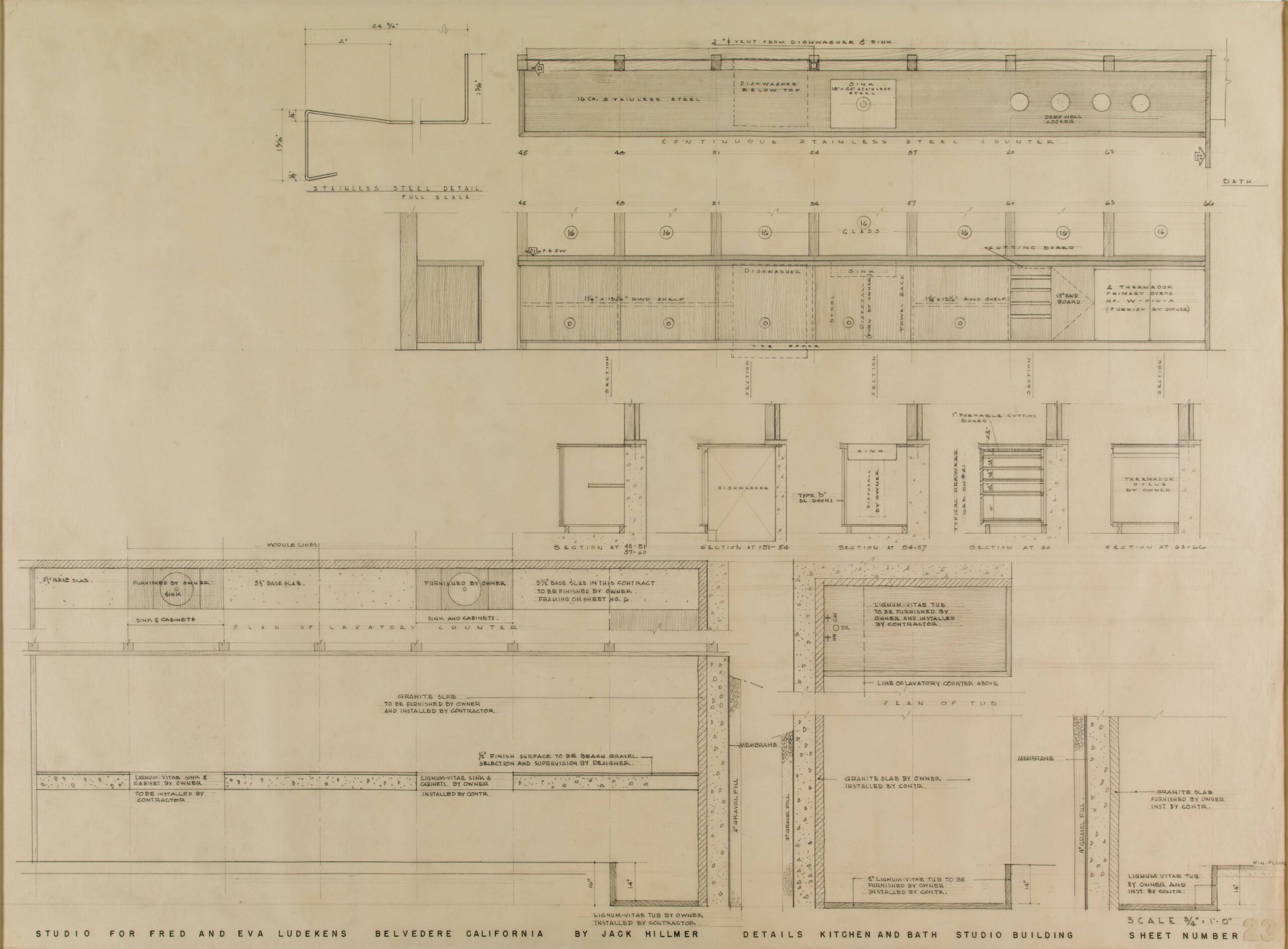 Jack Hillmer, Drawing for Ludekens House, Belvedere, California, 1948 ...